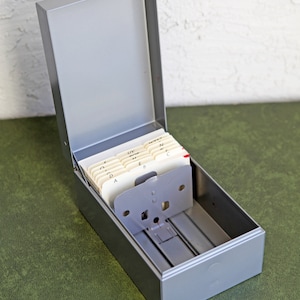 Gray Metal Storage Box With Alphabetical Card Dividers / Vintage ...