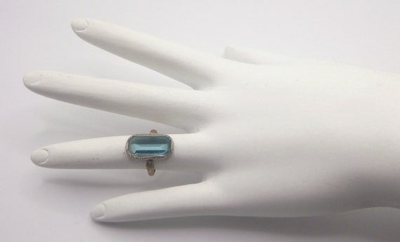 Brass aqua blue rectangular french paste pinky ring E… - Gem