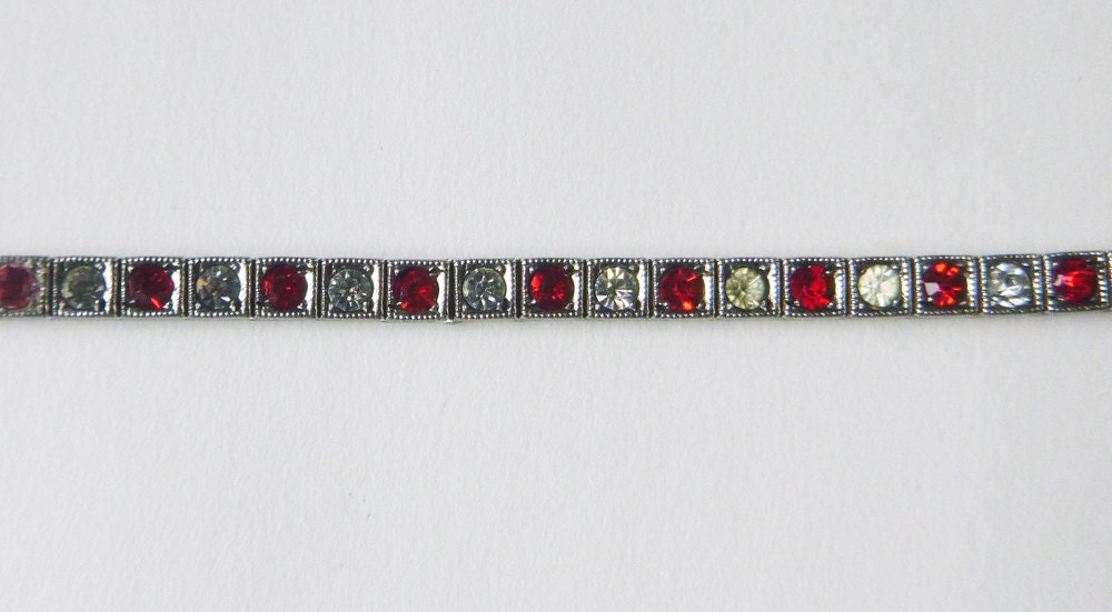 Art Deco Sterling Silver Crystal and Red Paste Rhinestone Line - Etsy