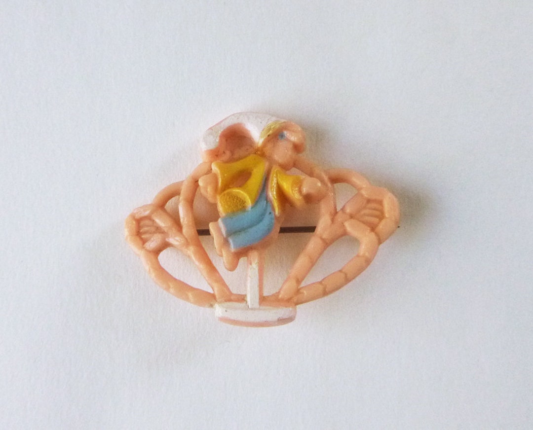 Art Deco Painted Plastic Celluloid Cartoon Wizard Dwarf Figural C Clasp ...