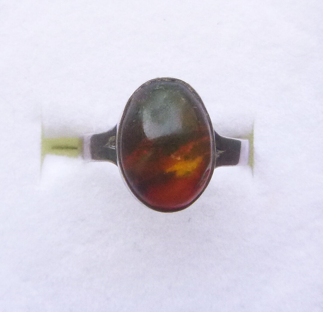 Mid-century Sterling Silver Copal Resin Stone Boho Cocktail Ring Size 6 ...