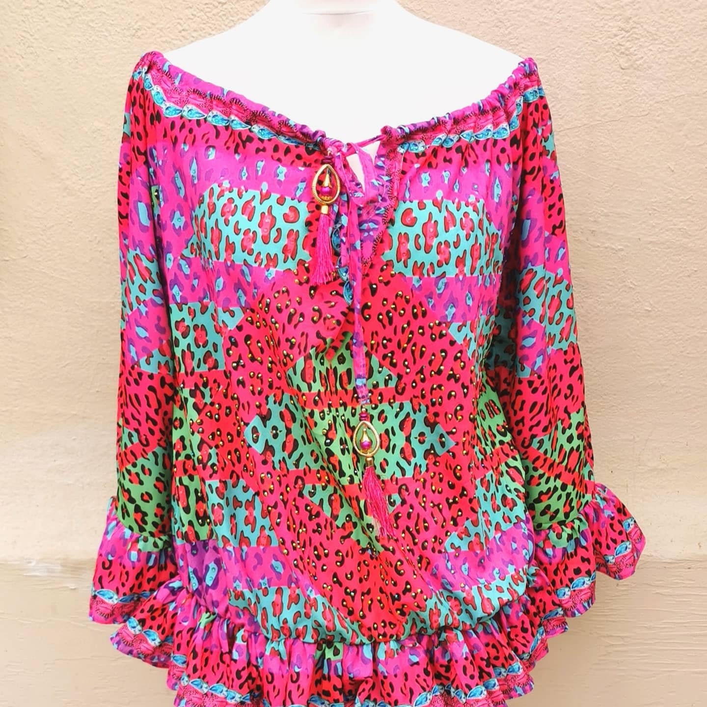 Fantasia púrpura, rosa y verde animal impresión blusa gitana - Etsy España