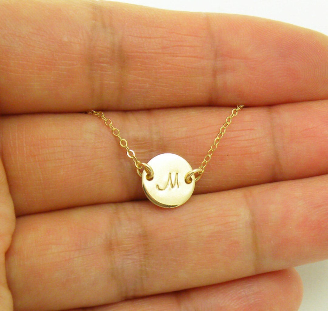 Monogram Initial Disc (9.5mm) Necklace - Hand Stamped Personalized ...