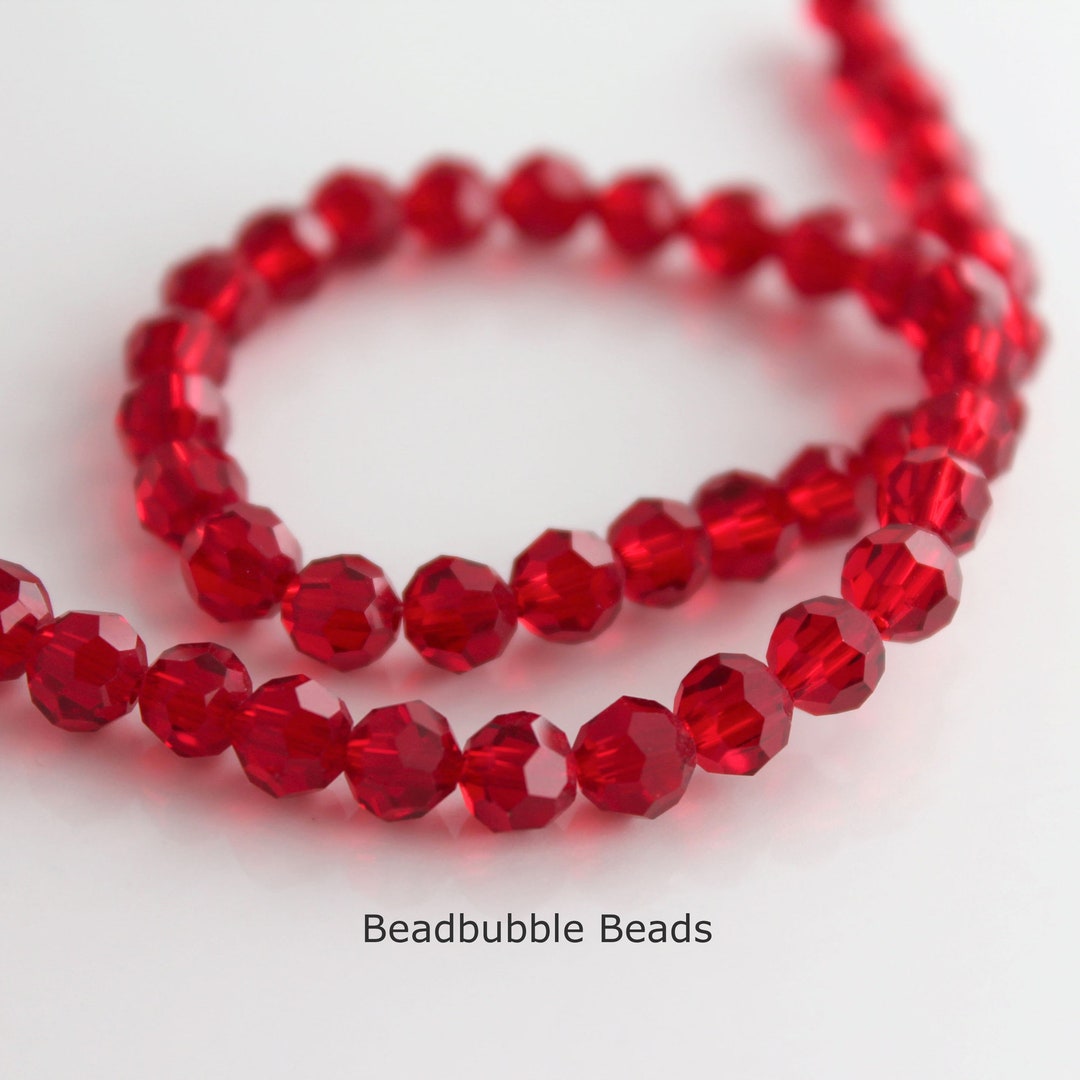 6mm Round Deep Red Faceted Crystal Glass Beads, 28cm Strand Approx 48 ...