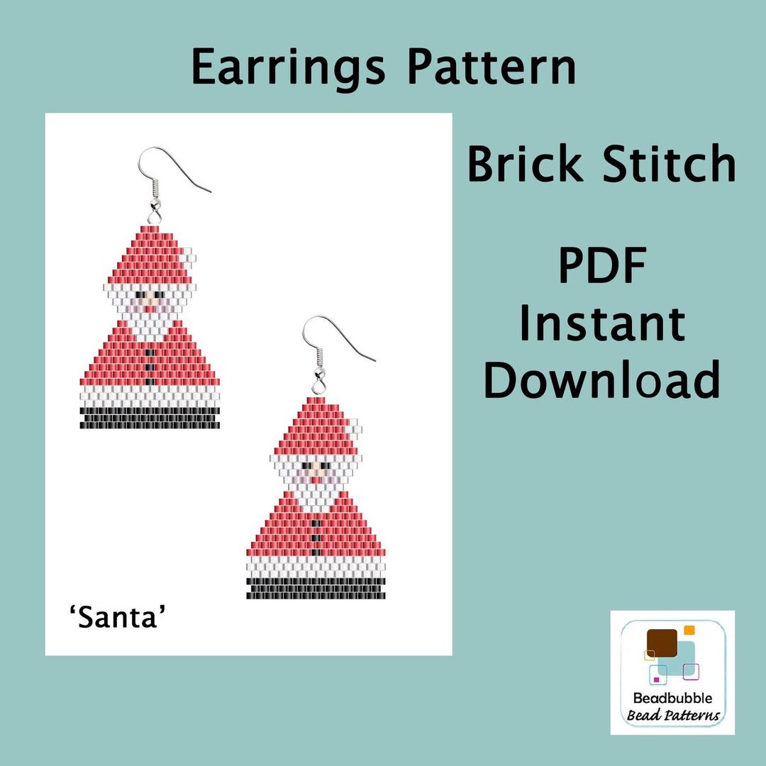 Brick Stitch Earrings Santa Claus Pattern, Instant Download PDF Beading ...