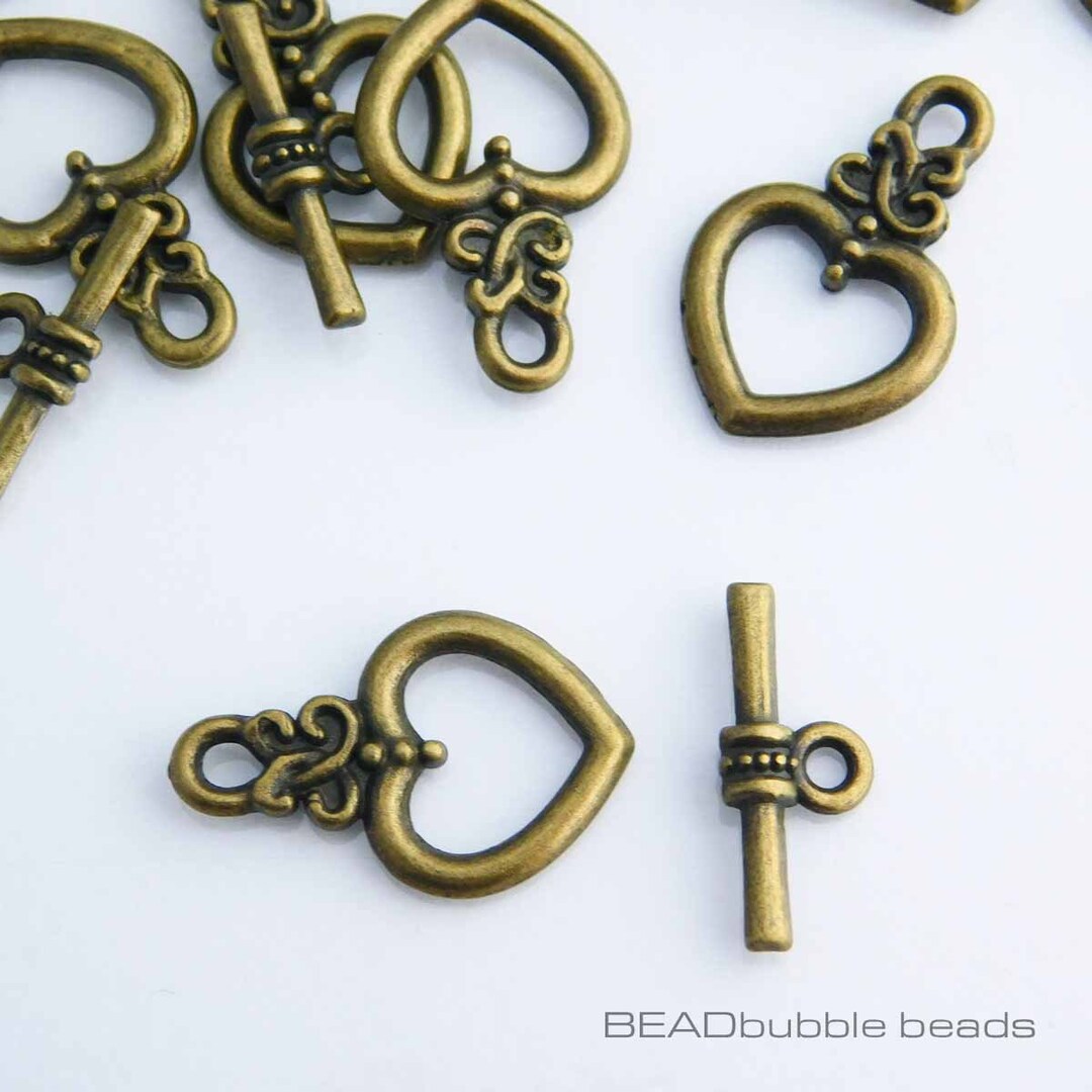 Bronze Tone Toggle Clasps, Heart Shape, Pack of 10 Sets, Findings for ...