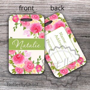 Pink Roses Luggage Tag Personalized Bag Backpack Tag Travel - Etsy