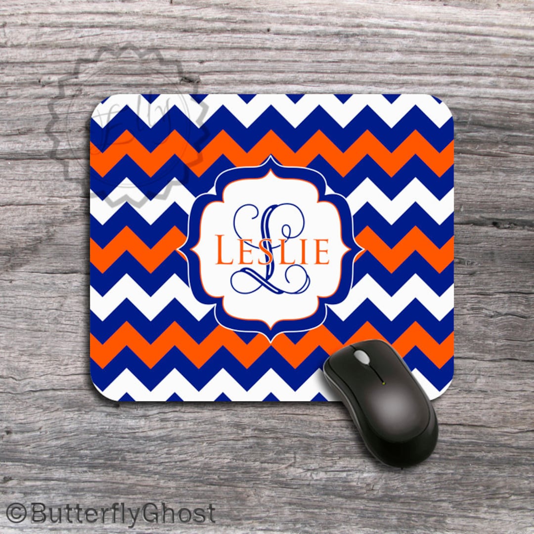 Monogrammed Mousepad Royal Blue and Orange Chevron - Etsy