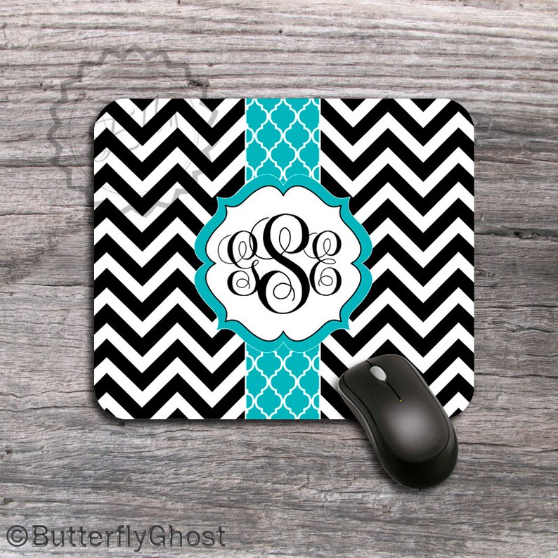 Black Chevron and Turquoise Moroccan Pattern Monogrammed Mouse Pad ...