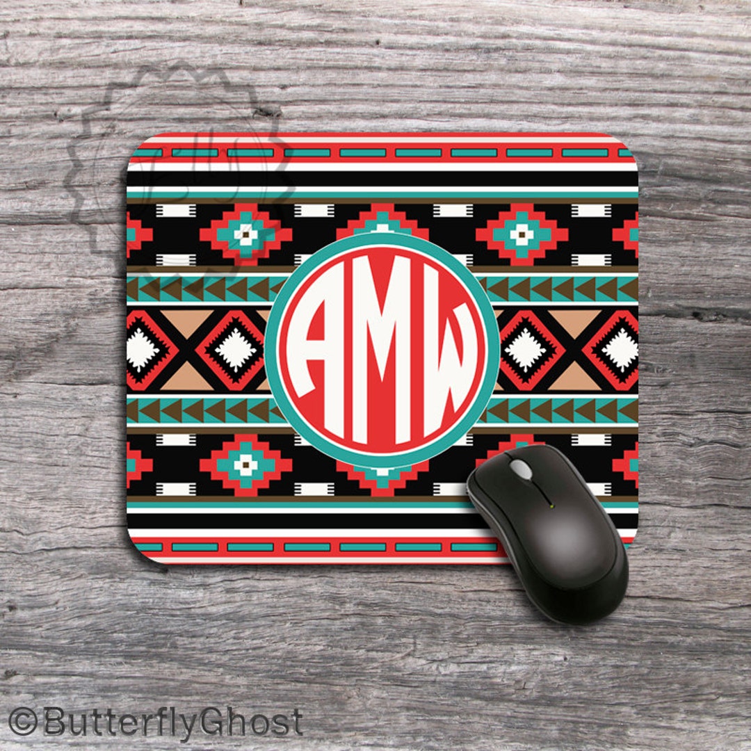 Personalized Mousepad, Tribal Aztec Pattern and Carnation Red Monogram ...