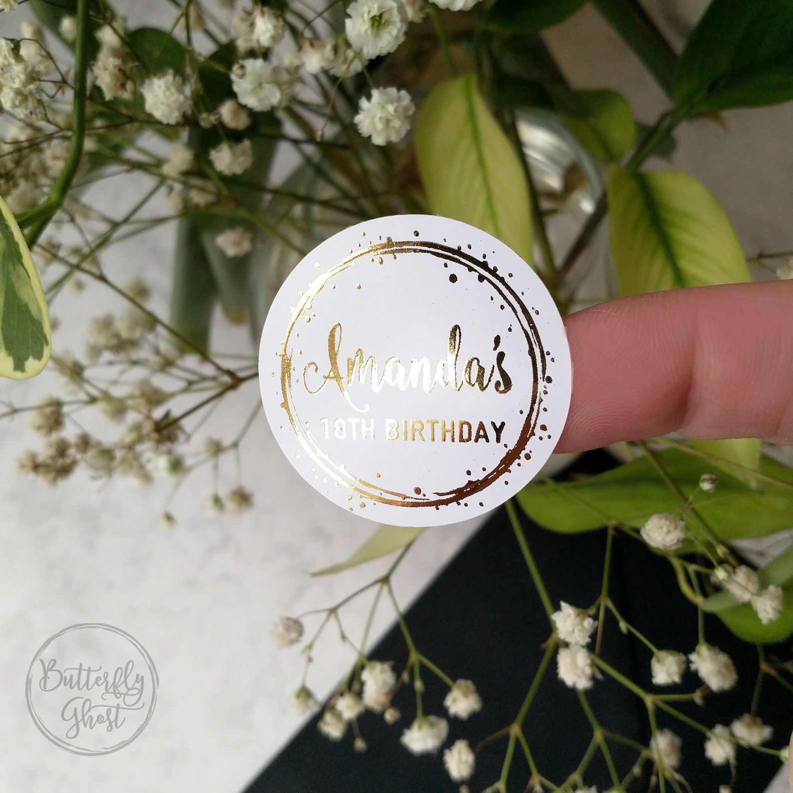 Birthday Party Gold Foil Stickers Personalised Custom Rose - Etsy