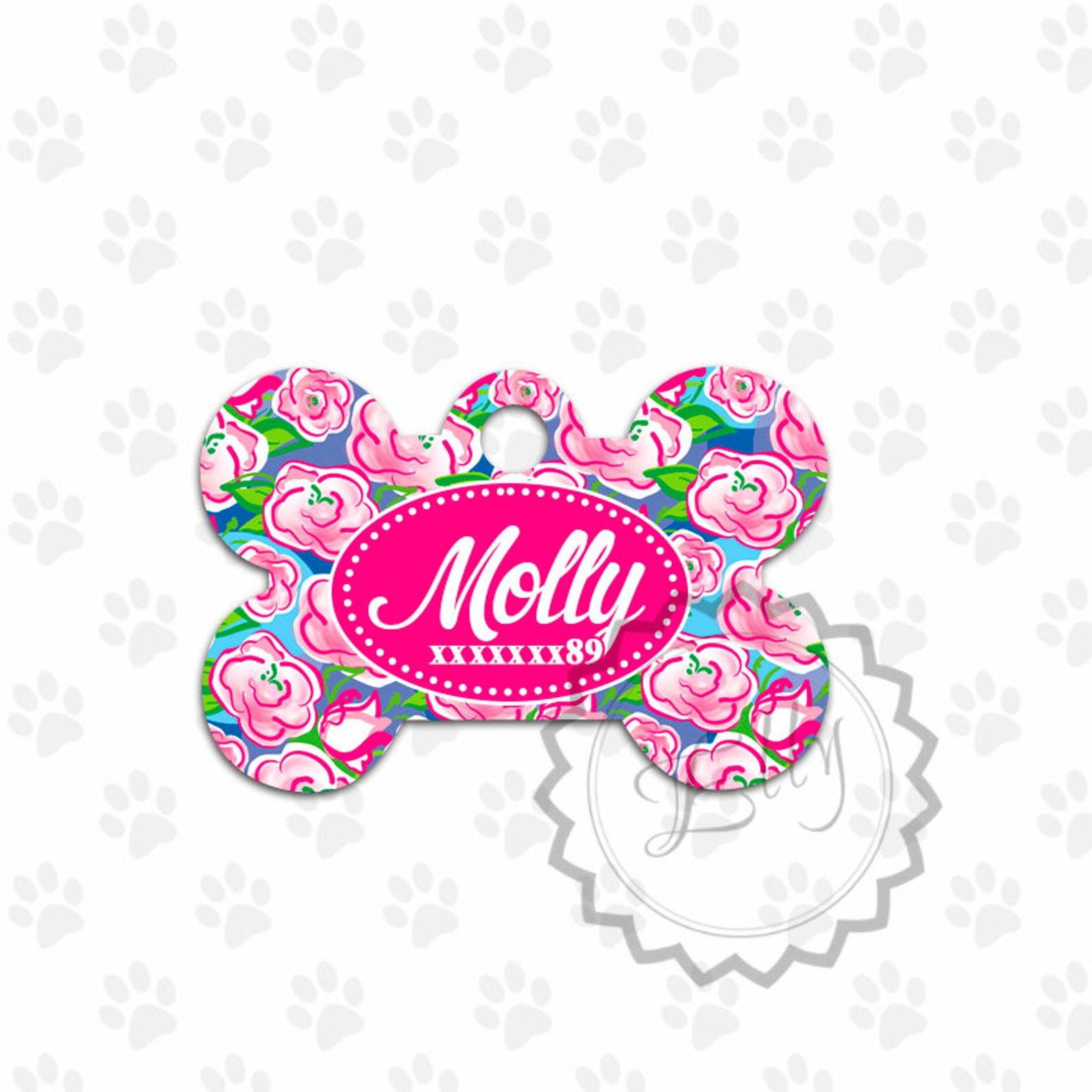 Floral Pet Tag Girly Dog ID Customized Pets Tags Cats or | Etsy