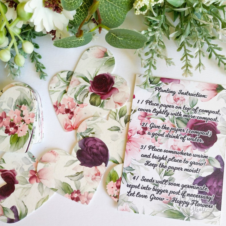 30 Plantable Seed Paper Hearts Shape Favors With Printed - Etsy