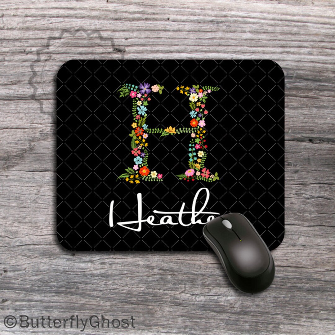 Monogrammed Floral Initial, Personalized Mouse Pad, Customized Computer ...