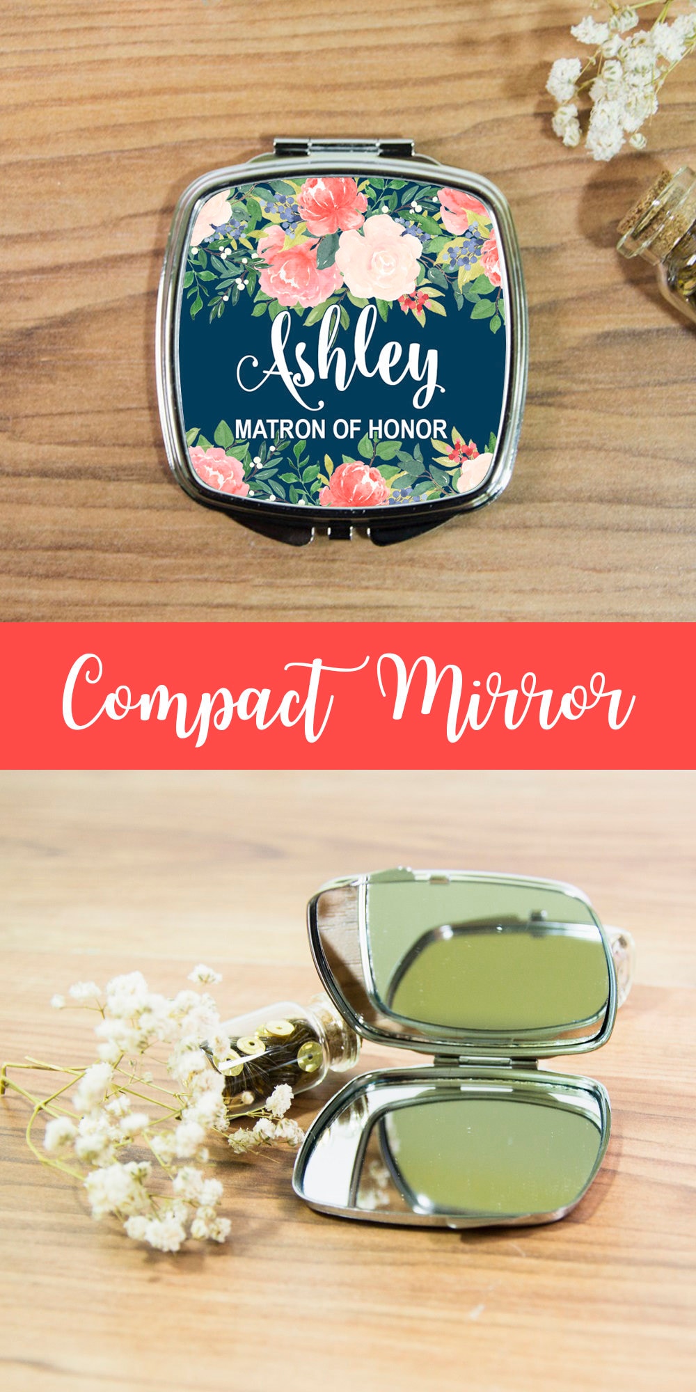 Custom Compact Mirror Personalized Mirror Watercolor Flowers | Etsy