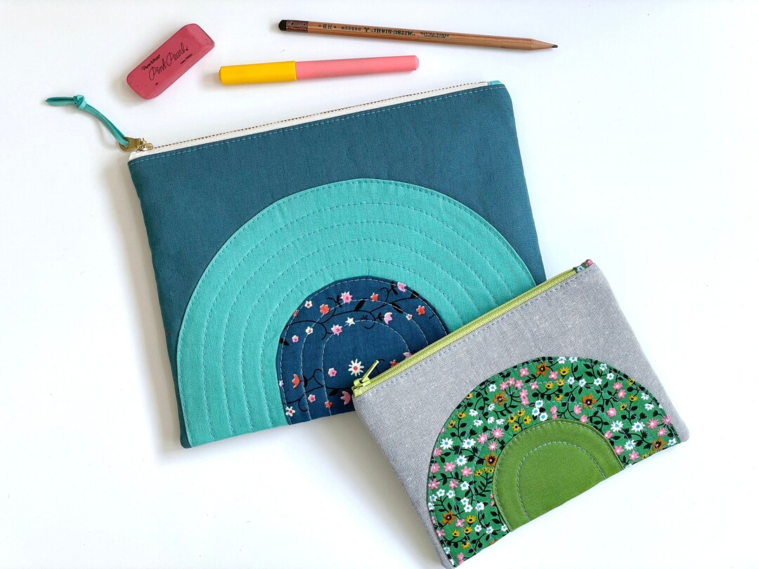Rainbow Zipper Pouch Set Blue & Green Quilted Zipper Pouches - Etsy