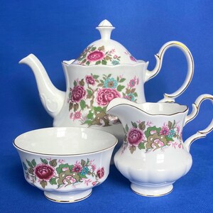 Queen Anne Tea Set for 6, With Teapot, Creamer Set and Cake Plate, Pink ...