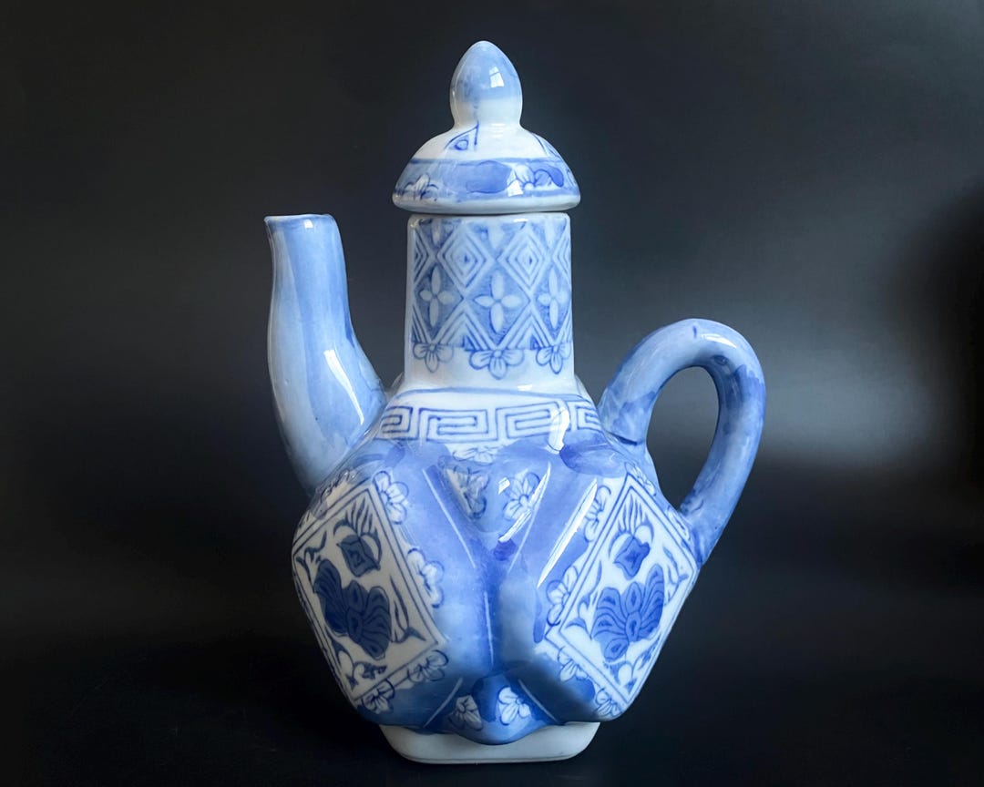 Small Chinese Blue and White Teapot, Long Necked With Upright Spout ...