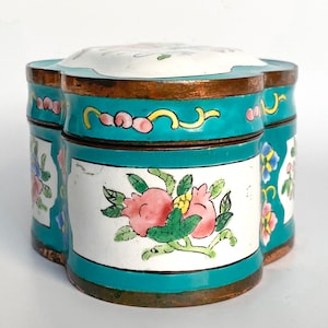 Vintage Canton Enamel Trinket Box, Quatrefoil Shape, Turquoise and ...