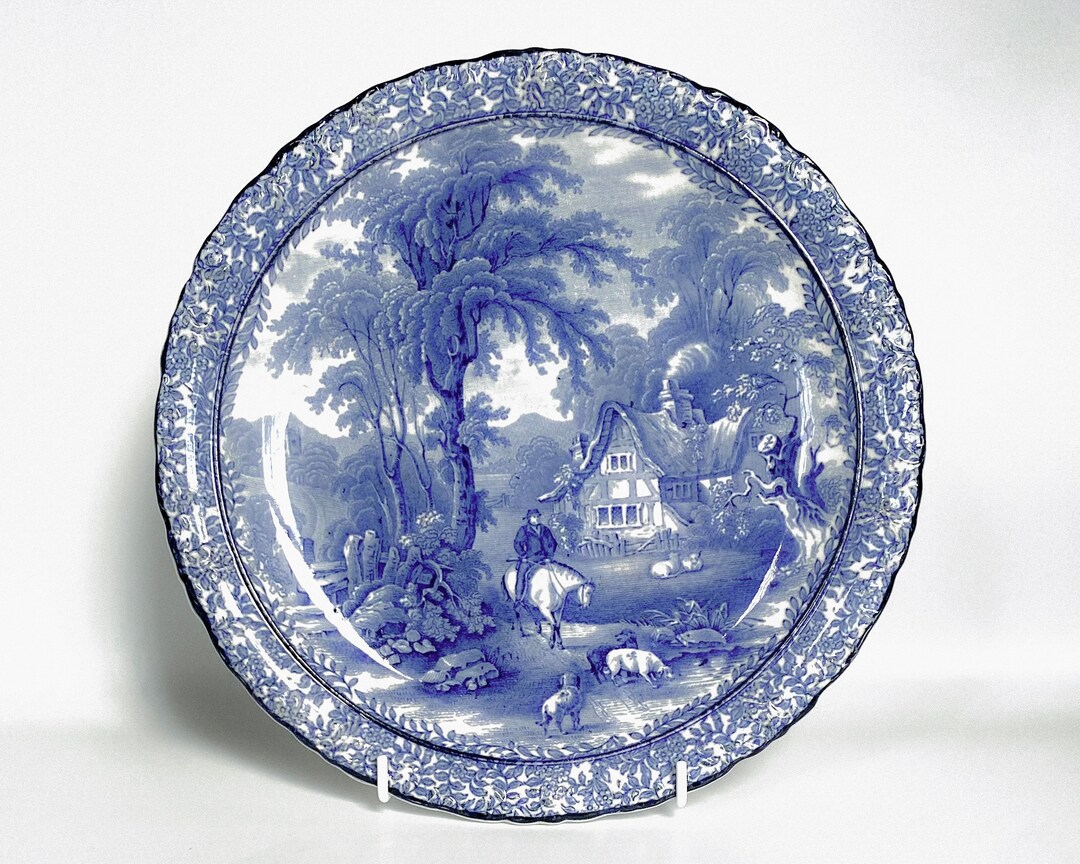 Antique Old Foley Wall Plate in Blue and White With Rural - Etsy