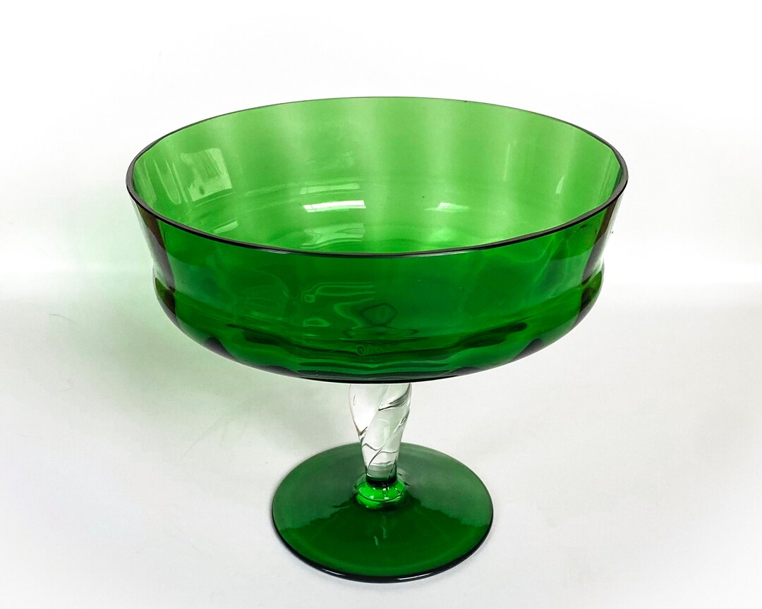 Green Glass Pedestal Bowl