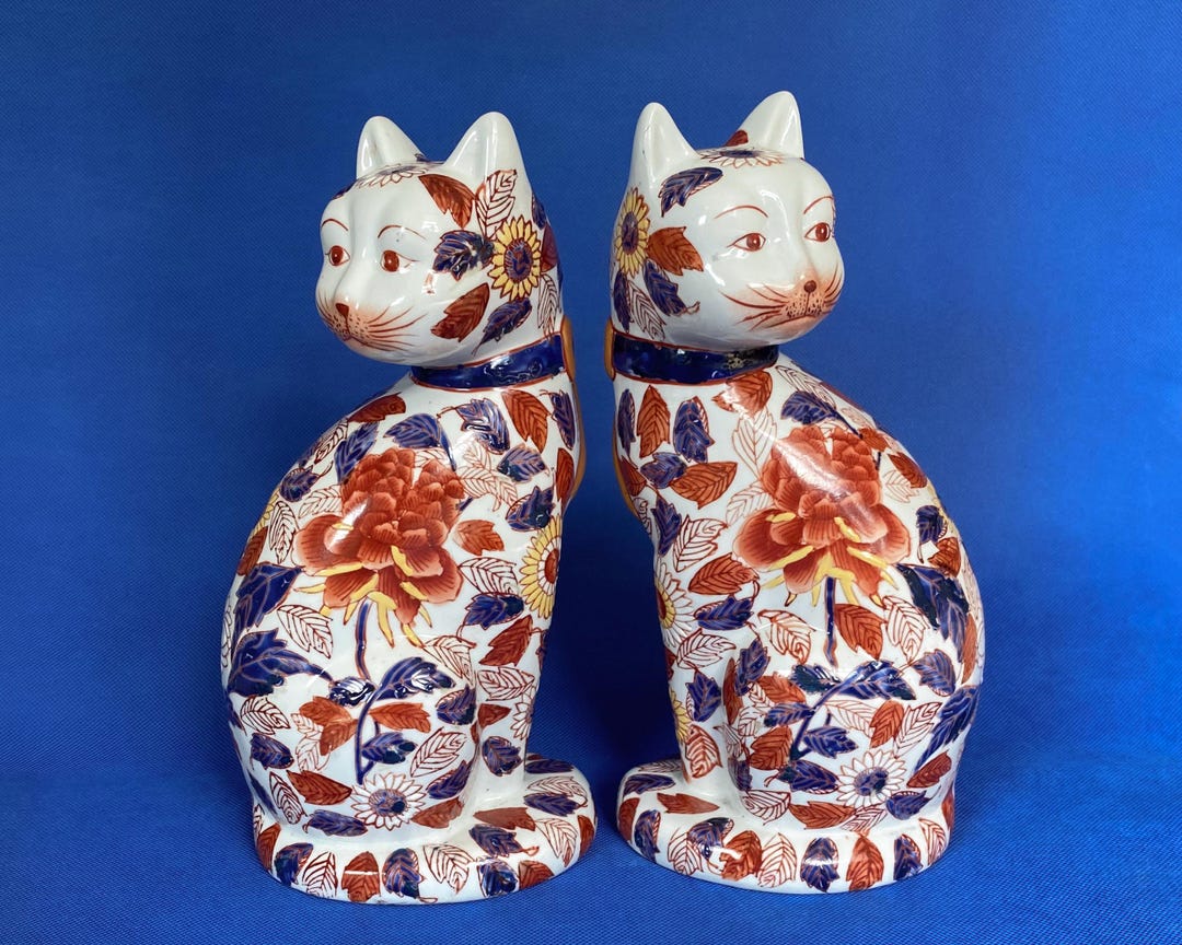 Chinese Porcelain Cats With Imari Floral Decoration, Pair of Vintage ...