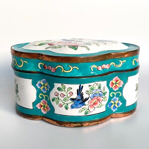 Vintage Canton Enamel Trinket Box, Quatrefoil Shape, Turquoise and ...