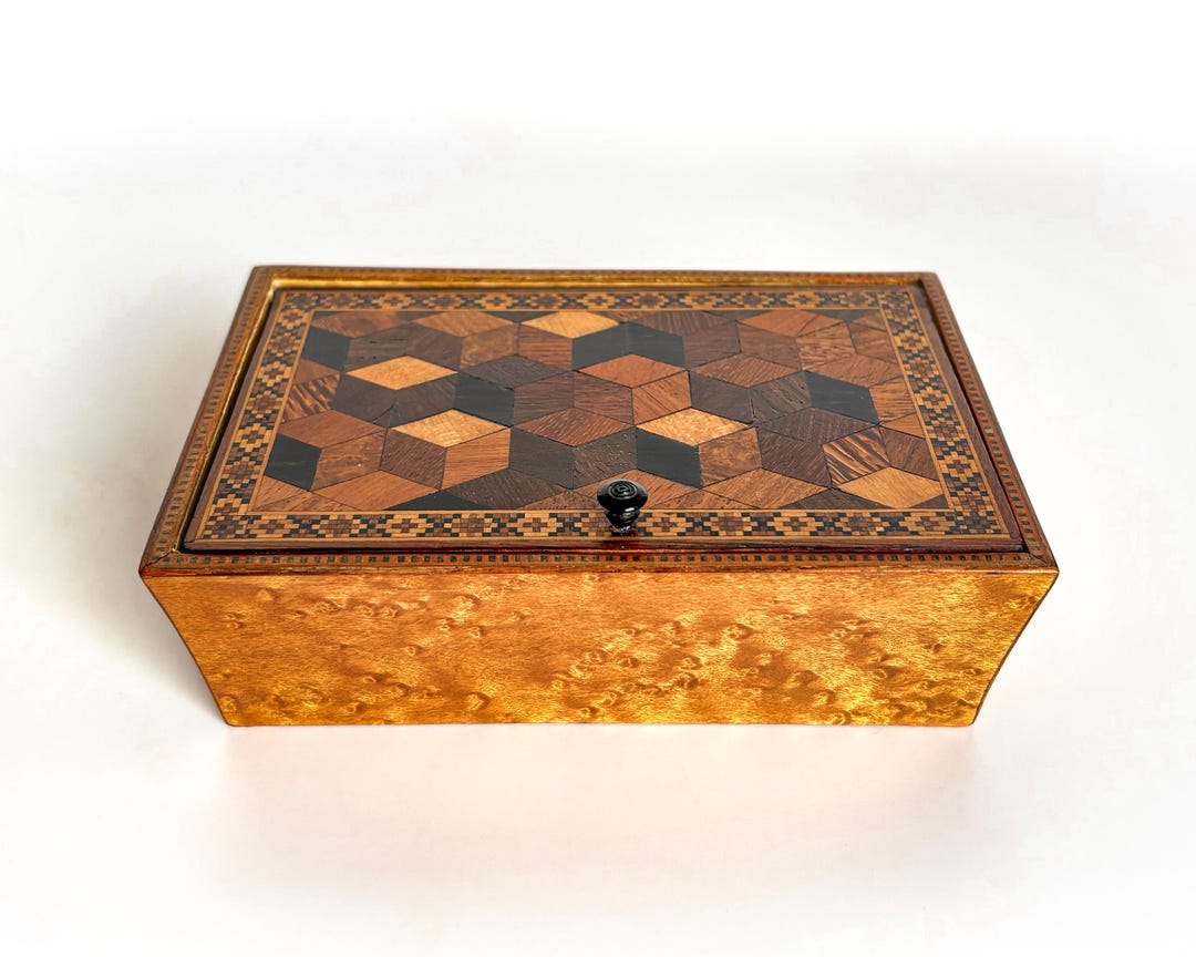 Small Tunbridge Ware Box With Birds Eye Maple Body and 3D Cube ...