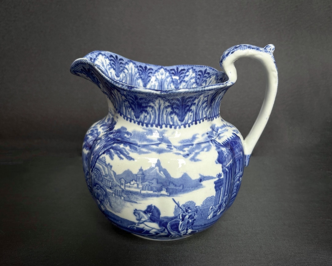 Vintage Cauldon Potteries Blue and White Jug: 1930s Arcadia Chariot ...
