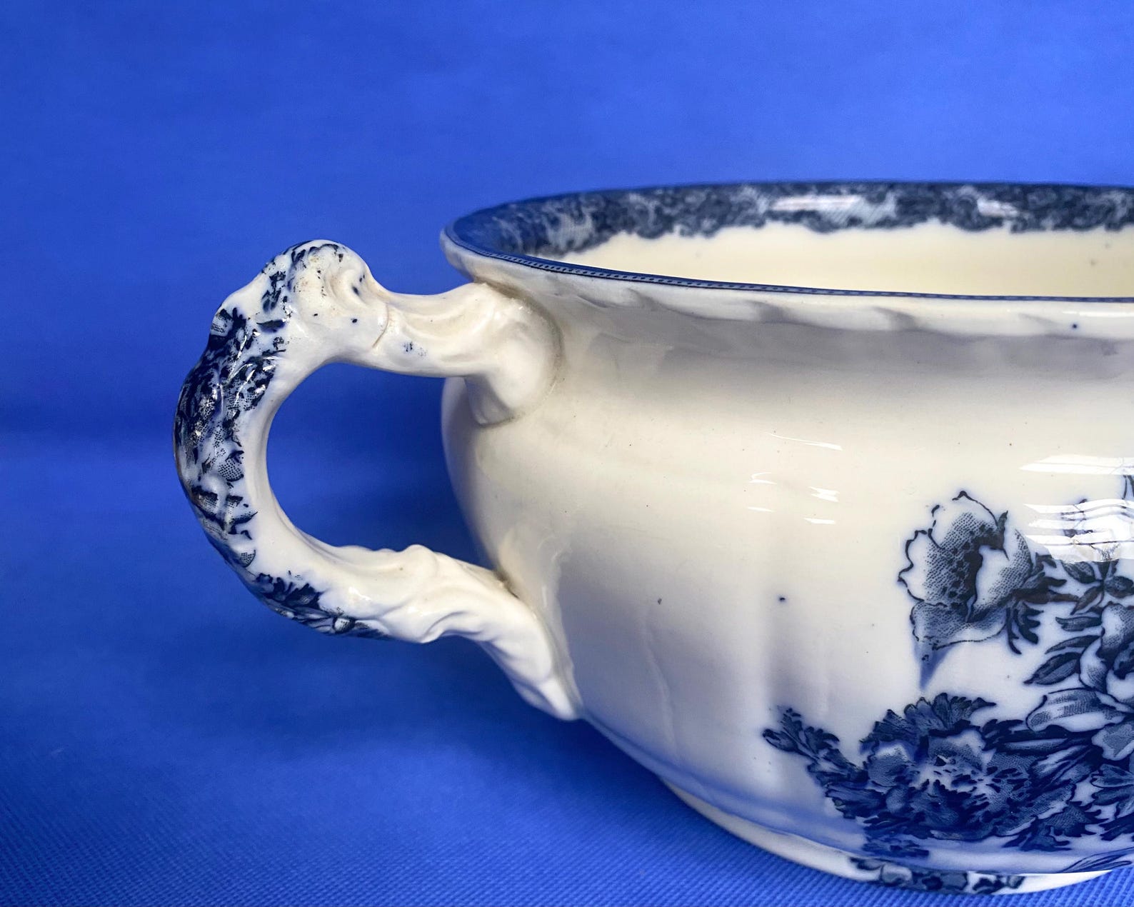 Antique Flow Blue Chamber Pot, Sampson Bridgwood 'rome' Floral Pattern ...