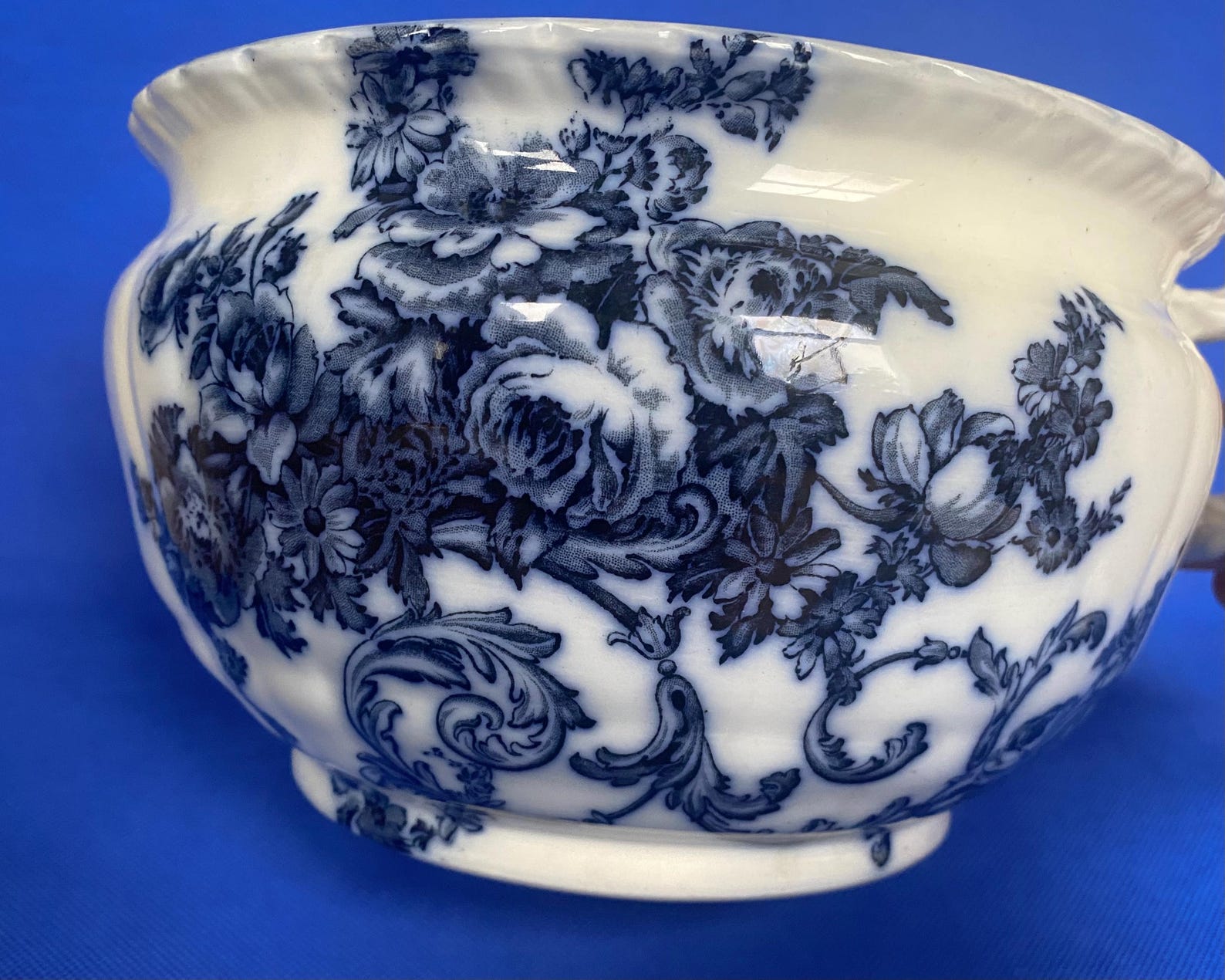 Antique Flow Blue Chamber Pot, Sampson Bridgwood 'rome' Floral Pattern ...
