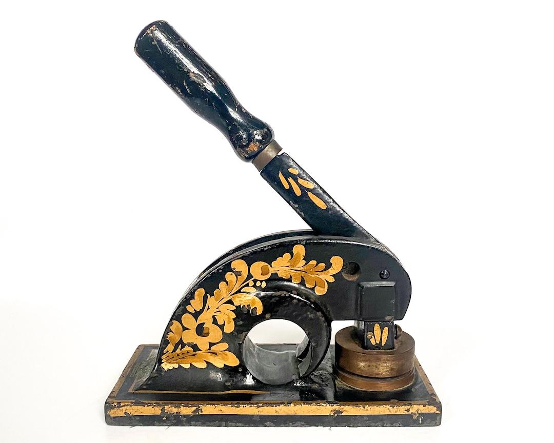 Vintage Oyez Cast Iron Company Stamp, Hand-painted Black and Gold ...
