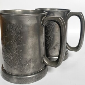 Vintage Pewter Tankards Etched With Chinese Dragons, Clear Bases ...