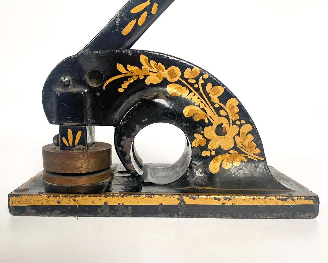 Vintage Oyez Cast Iron Company Stamp, Hand-painted Black and Gold ...