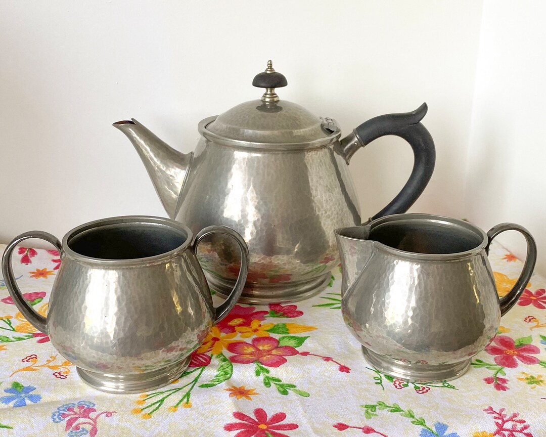 Liberty & Co Hammered Pewter Tea Set, With 2 Pint Teapot, Sugar Bowl ...
