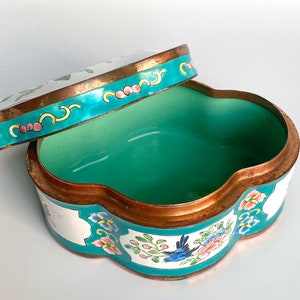 Vintage Canton Enamel Trinket Box, Quatrefoil Shape, Turquoise and ...