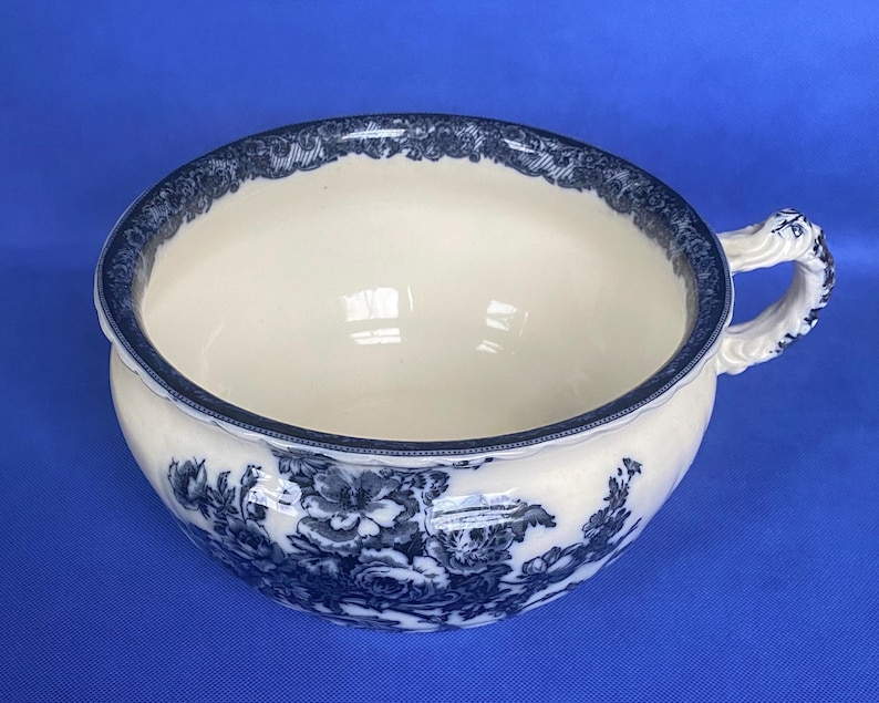 Antique Flow Blue Chamber Pot, Sampson Bridgwood 'rome' Floral Pattern ...