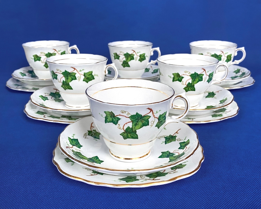 Colclough Ivy Leaf Tea Set With 6 Tea Cups, Saucers and Plates, Bone ...