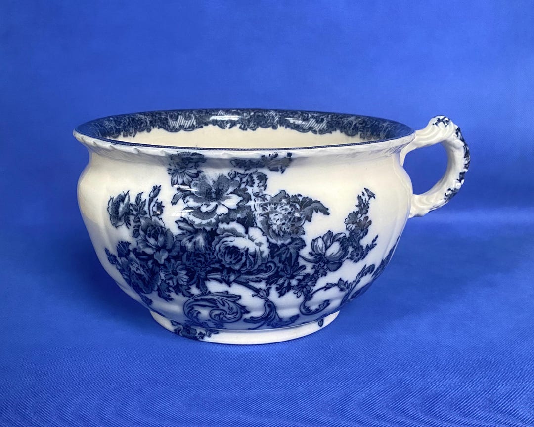 Antique Flow Blue Chamber Pot, Sampson Bridgwood 'rome' Floral Pattern ...