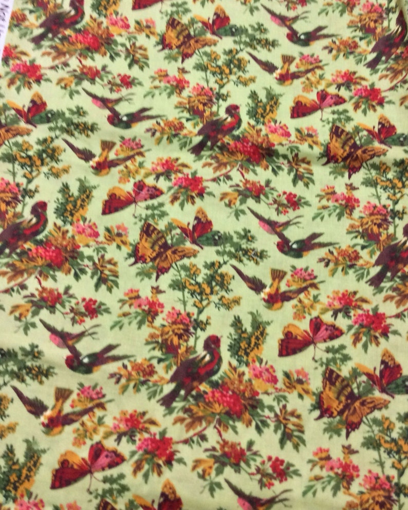 David Textiles birds and butterflies on wisteria branch 100% | Etsy