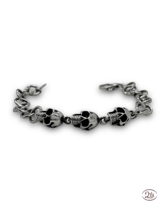 Skull Bracelet women Silver Skull Burnish Skull Handmade Skull Bracelet Chain Bracelet Skull Jewelry Pirate Jewelry Skull Etsy