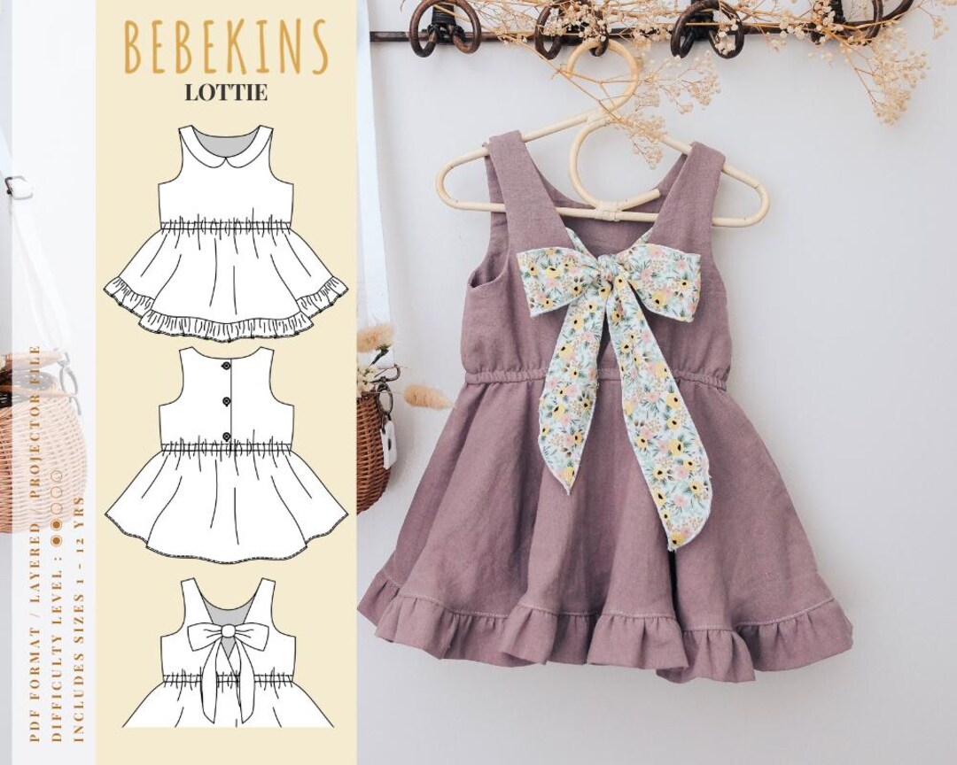 Tie Back Dress PDF Sewing Pattern/a4/a0/projector Files - Bebekins ...