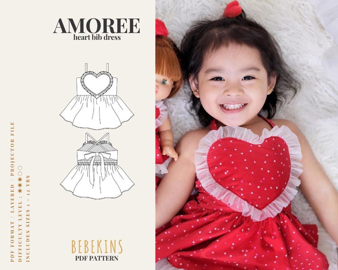 AMOREE Heart Dress PDF Sewing Pattern/a4/a0/projector Files - Bebekins ...