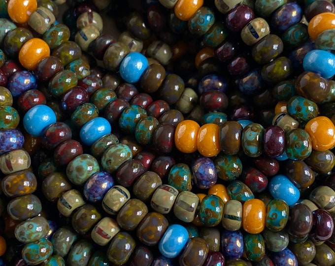 4/0 Boho Aged Striped Picasso Czech Bead Mix, 5mm Preciosa Large Glass ...