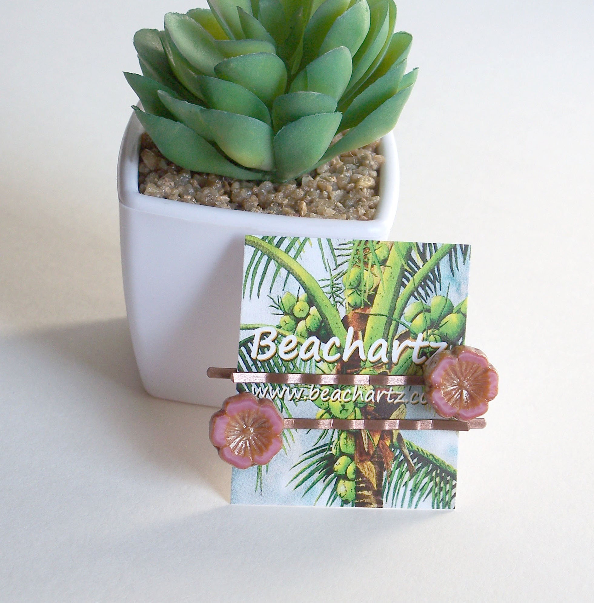 Pink Flower Boho Beach Hair Pins, Pink and Copper Bobby Pins, Boho Hair ...
