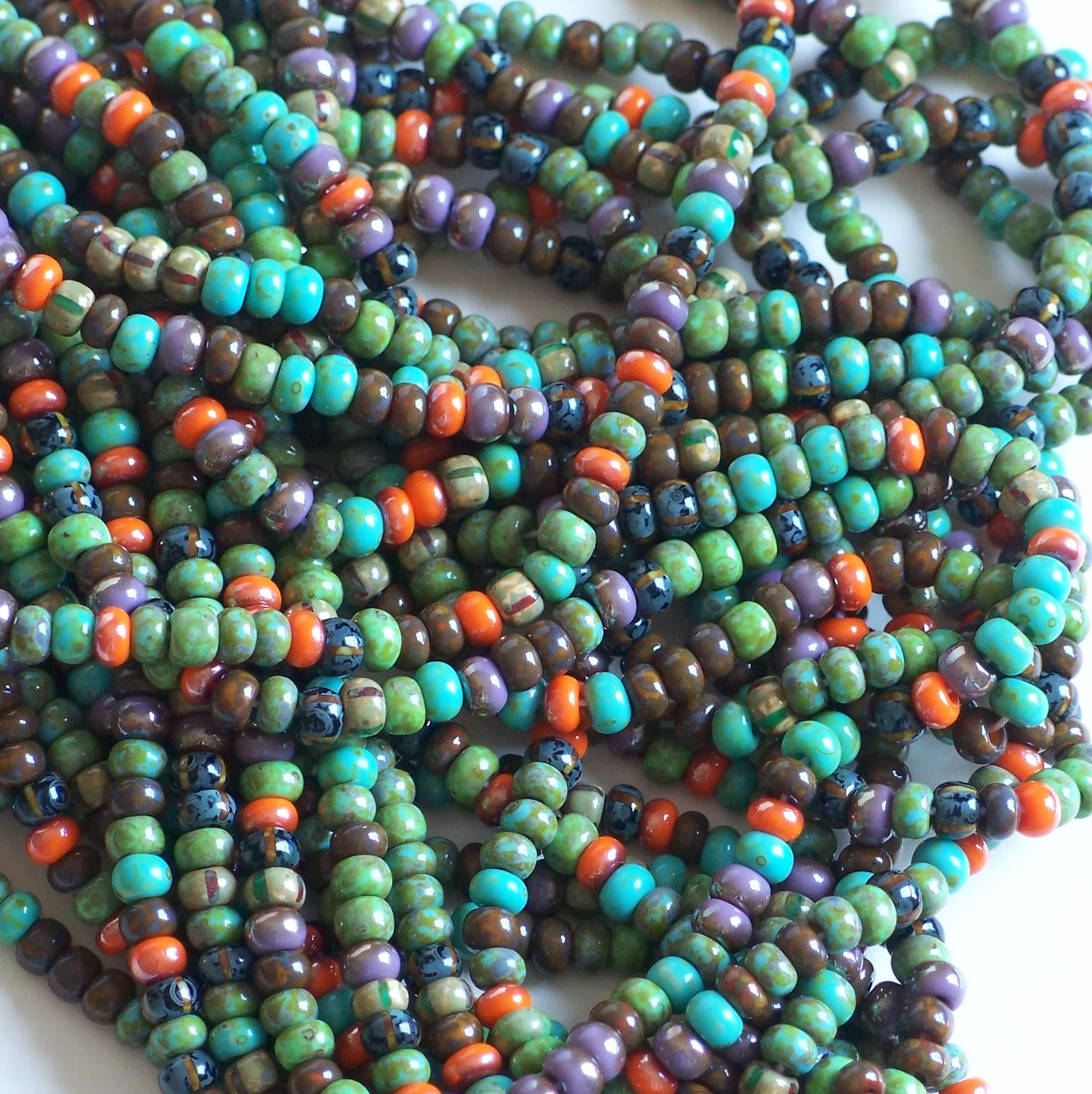 Coral Turquoise Picasso 5/0 Picasso Czech Beads, Preciosa Aged Striped ...