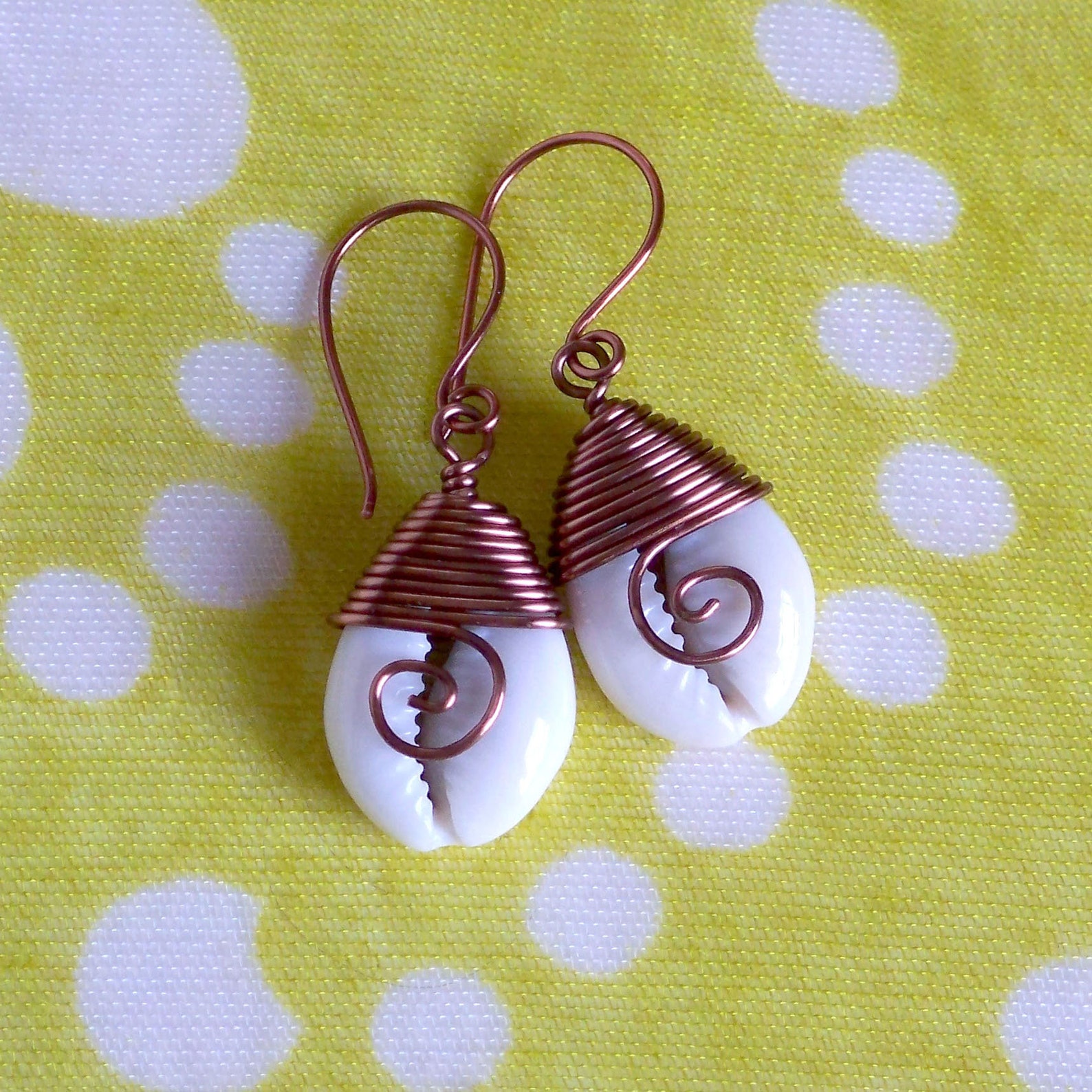 Wire Wrapped Cowrie Shell Earrings Beach Cowrie Shell | Etsy