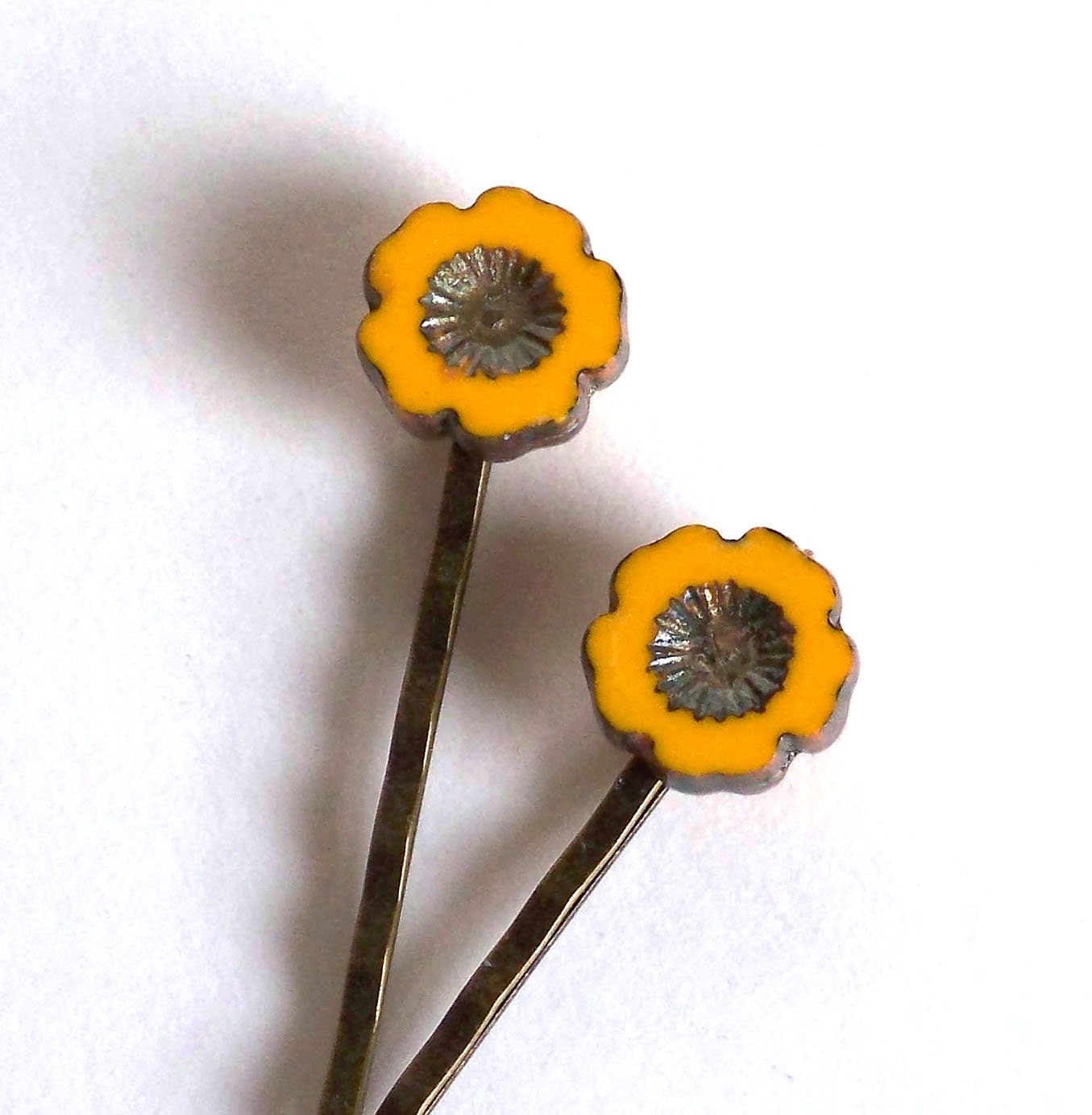 Sunflower Yellow Boho Beach Hair Pins, Yellow and Brass Bobby Pins ...