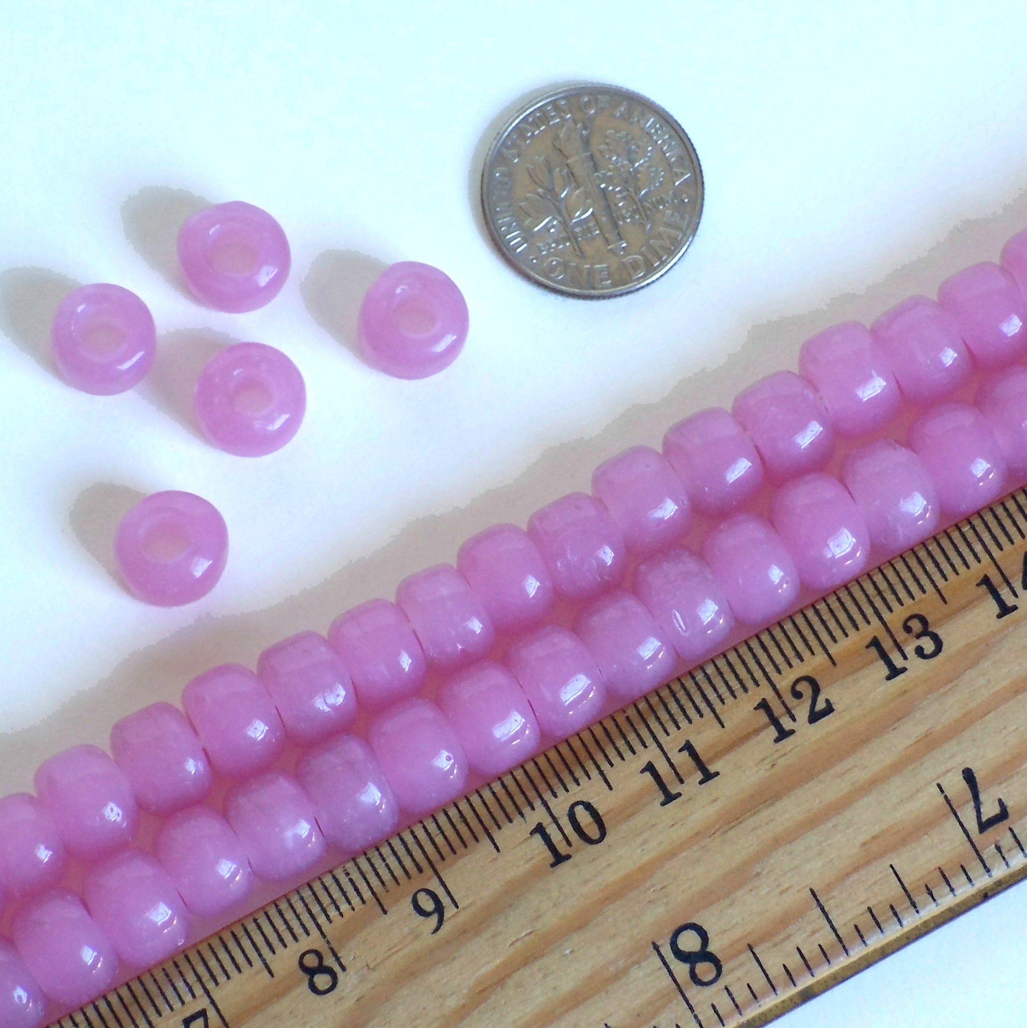 Pink Opal Crow Beads, 9mm Pony Beads 50pc, 9mm Translucent Pink Glass ...