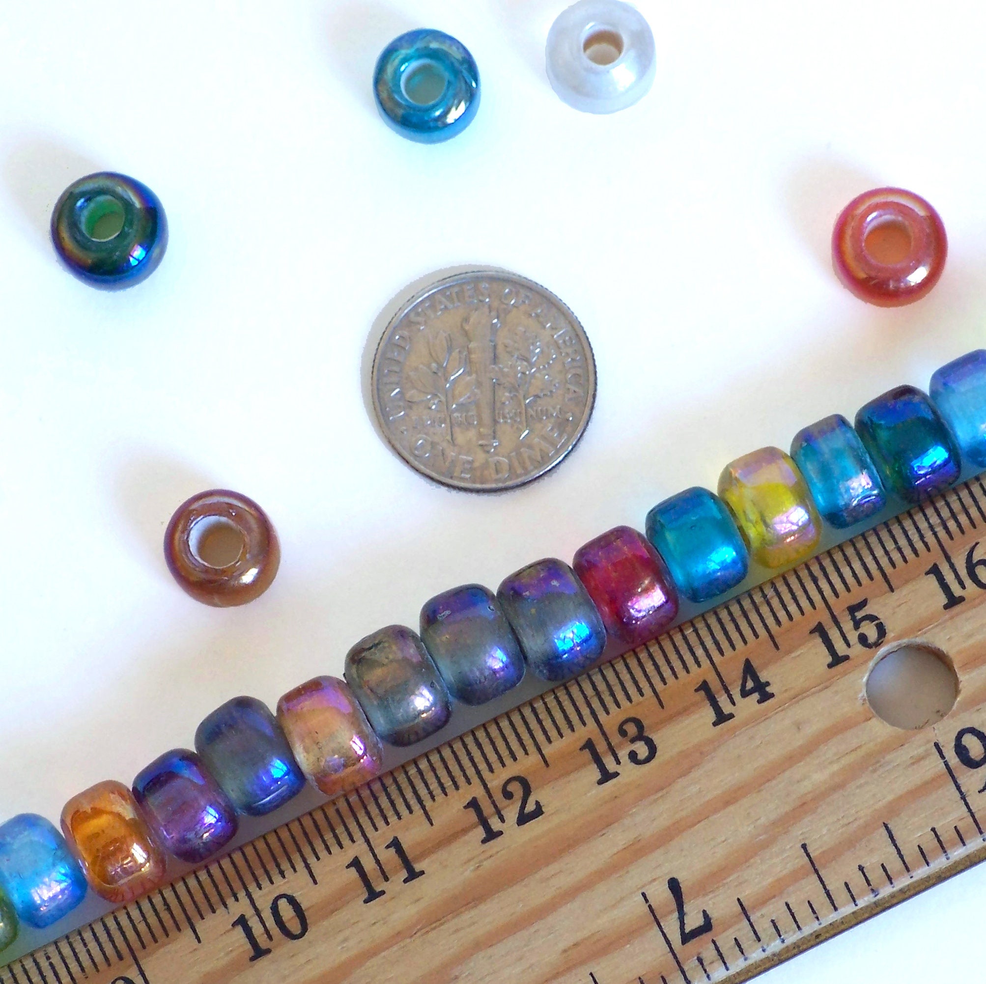 9mm Translucent AB Luster Glass Crow Beads, 9mm Pony Beads Rainbow ...